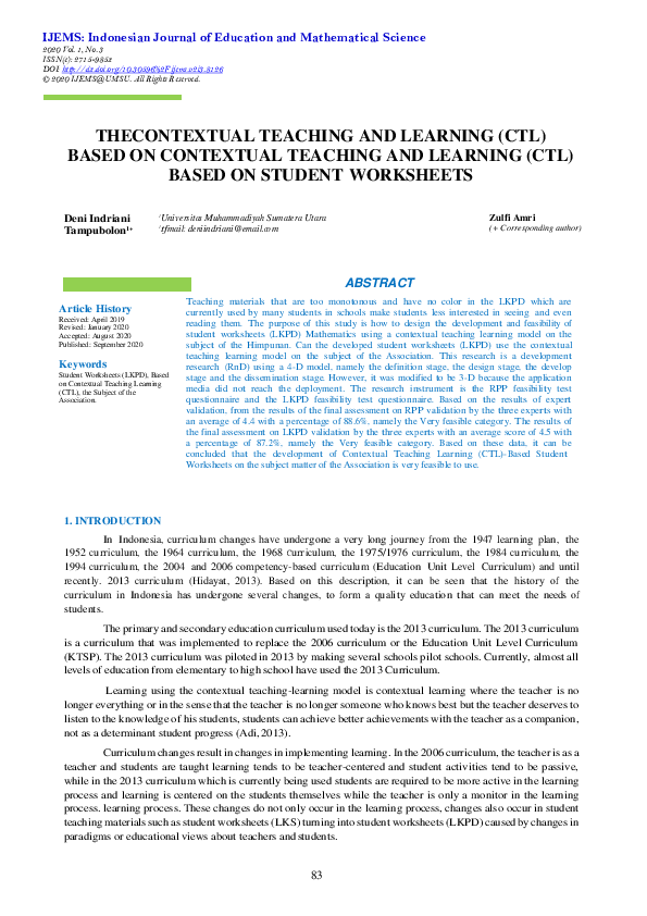 (PDF) The contextual Teaching And Learning (CTL) Based On Contextual Teaching And Learning (CTL ...