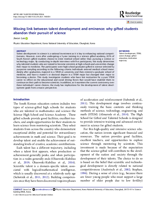 (PDF) Missing link between talent development and eminence: Why gifted ...