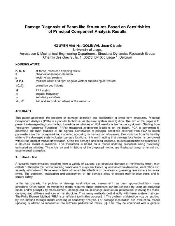 (PDF) PCA-Based Damage Diagnosis in Beam Structures