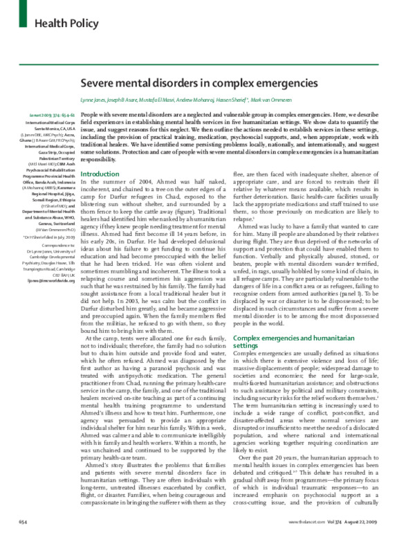 (PDF) Severe mental disorders in complex emergencies | Joseph asare ...
