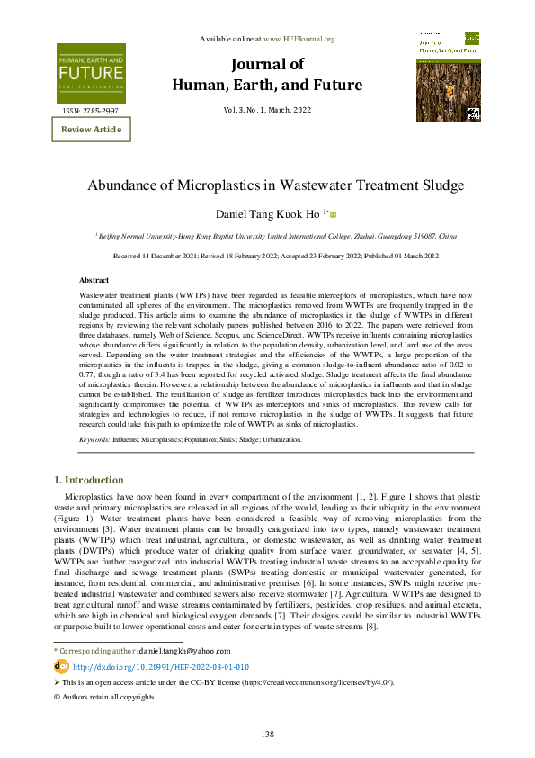(PDF) Abundance of Microplastics in Wastewater Treatment Sludge