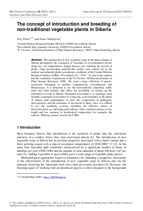 (PDF) Breeding Non-Traditional Vegetables in Siberia