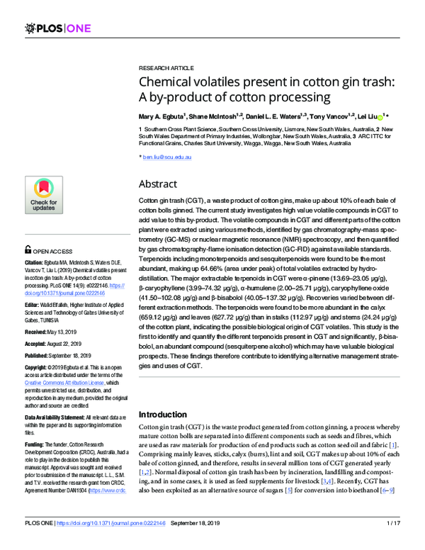 (PDF) Chemical volatiles present in cotton gin trash: A by-product of ...