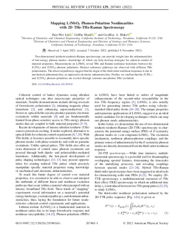 (PDF) Mapping LiNbO3 Phonon-Polariton Nonlinearities with 2D THz-THz ...