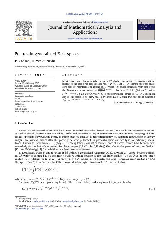 (PDF) Frames in generalized Fock spaces