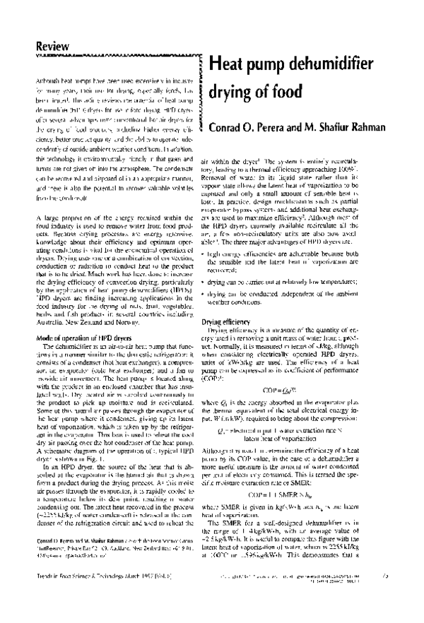 (PDF) Heat pump dehumidifier drying of food