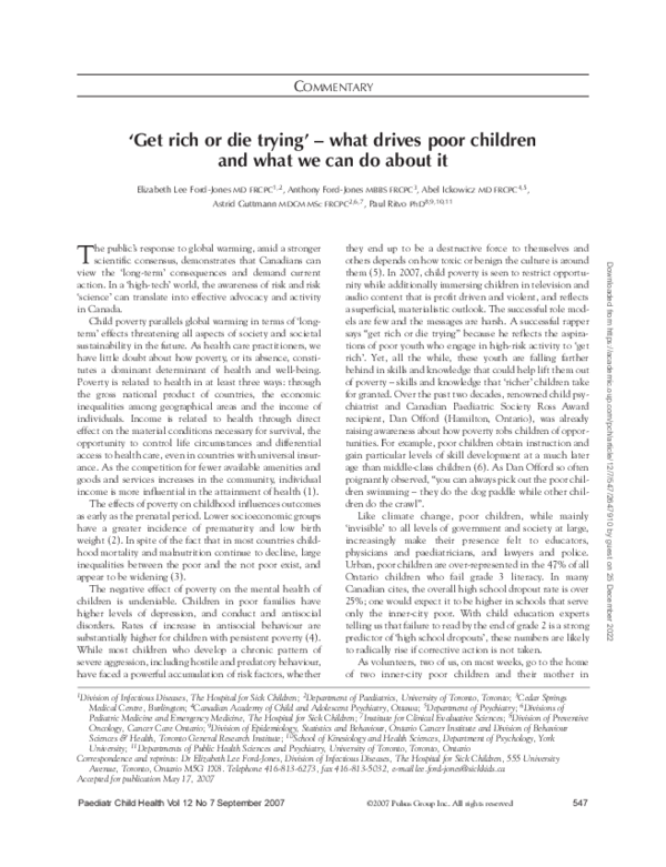 (PDF) ‘Get rich or die trying’ – what drives poor children and what we ...
