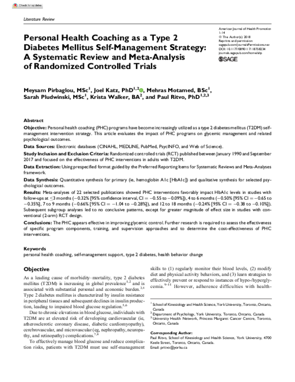 (PDF) Personal Health Coaching as a Type 2 Diabetes Mellitus Self ...