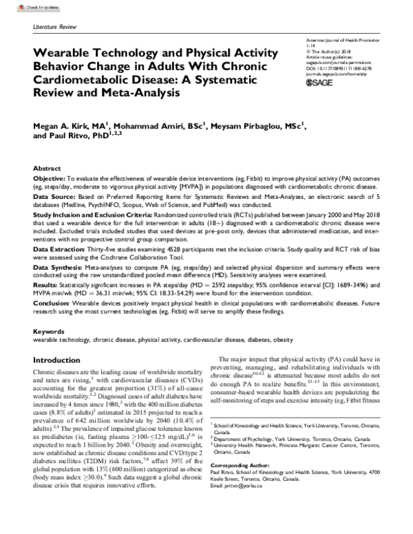 (PDF) Wearable Technology and Physical Activity Behavior Change in Adults With Chronic ...