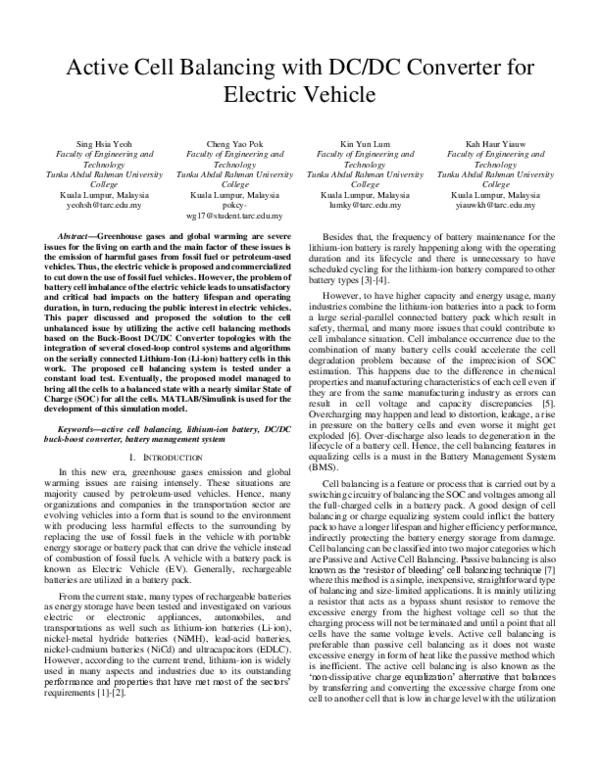 (PDF) Active Cell Balancing with DC/DC Converter for Electric Vehicle