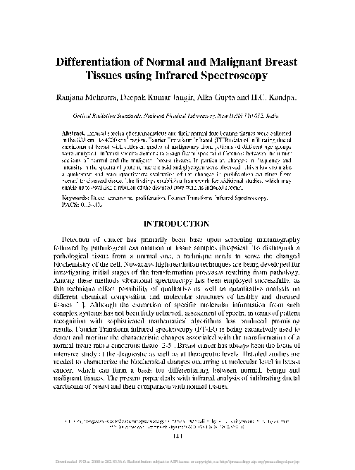 (PDF) Differentiation of Normal and Malignant Breast Tissues using ...
