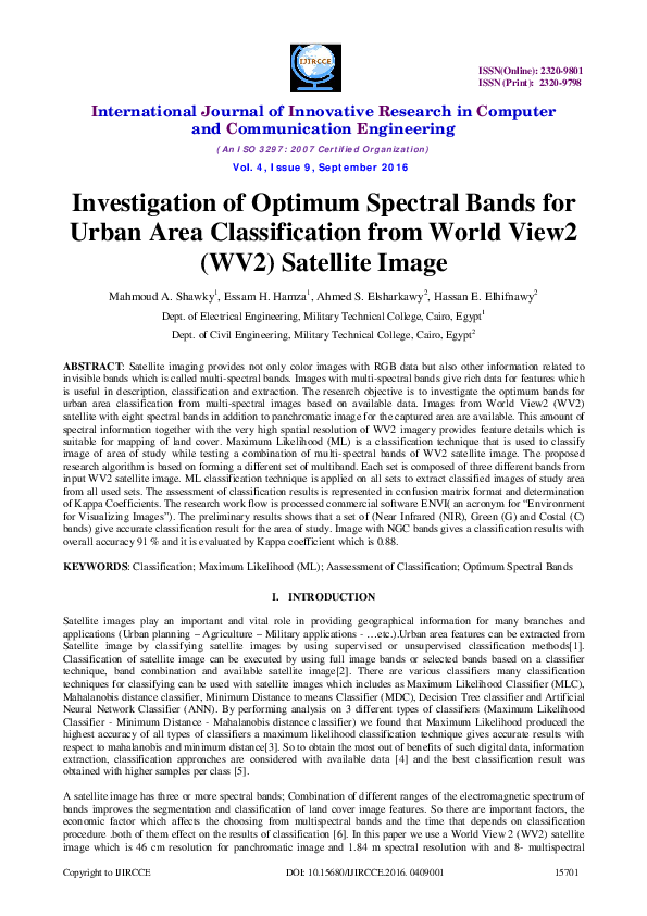 (PDF) Investigation of Optimum Spectral Bands for Urban Area ...