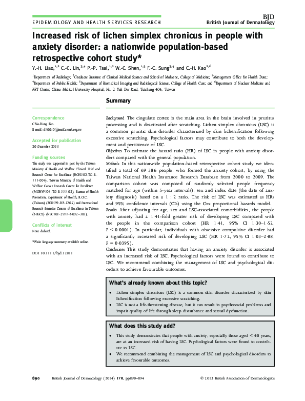 (PDF) Increased risk of lichen simplex chronicus in people with anxiety ...