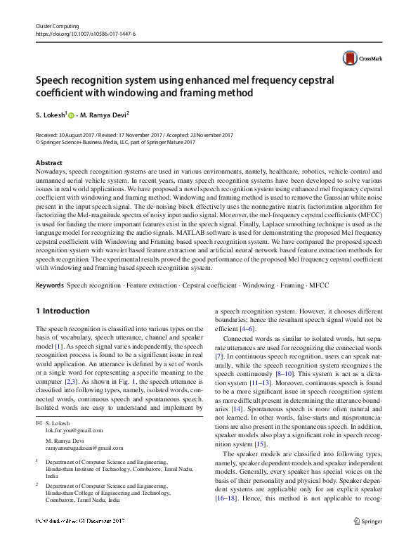 Pdf Speech Recognition System Using Enhanced Mel Frequency Cepstral Coefficient With Windowing