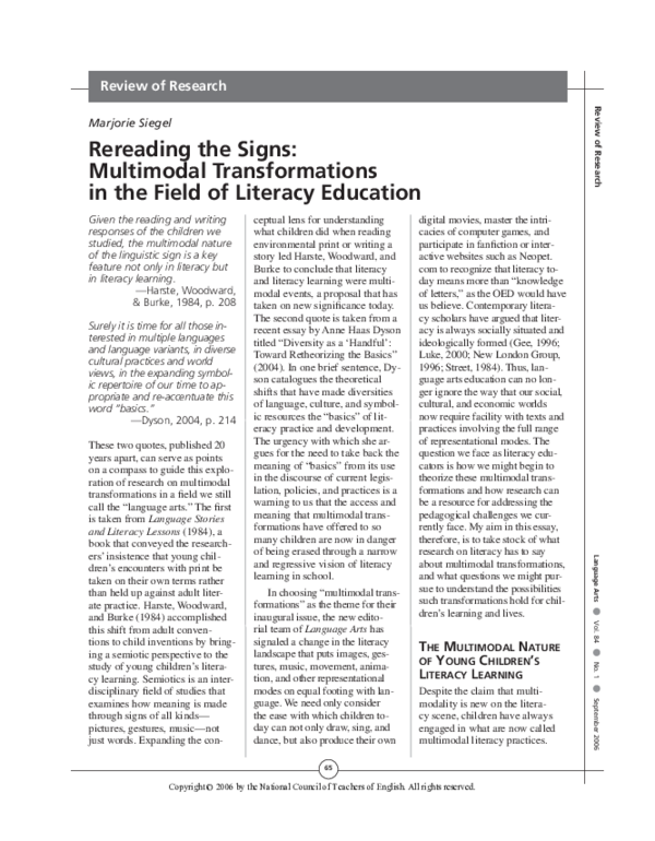 (PDF) Rereading the signs: Multimodal transformations in the field of ...