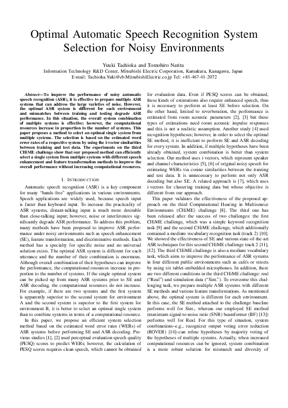 (PDF) Optimal automatic speech recognition system selection for noisy environments