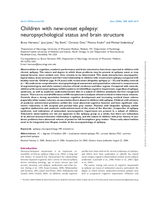 (PDF) Children with new-onset epilepsy: neuropsychological status and ...