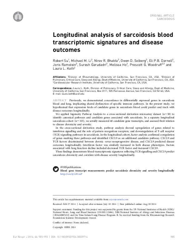 (PDF) Longitudinal analysis of sarcoidosis blood transcriptomic ...