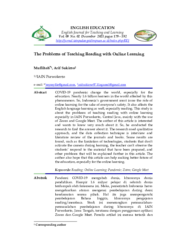 (PDF) The Problems of Teaching Reading with Online Learning