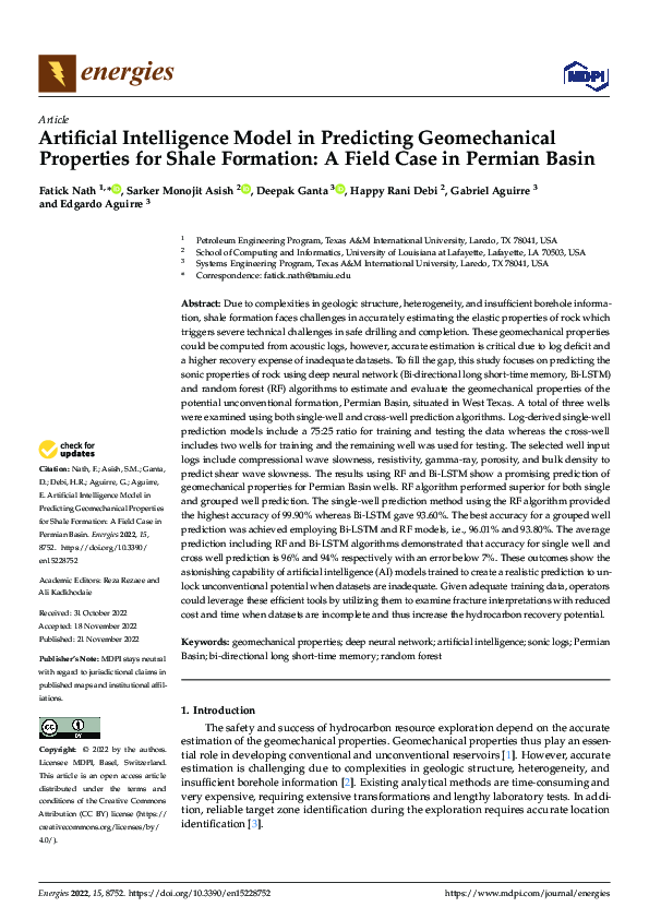 (PDF) Artificial Intelligence Model in Predicting Geomechanical ...