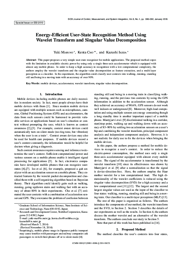 (PDF) Energy-Efficient User-State Recognition Method Using Wavelet Transform and Singular Value ...