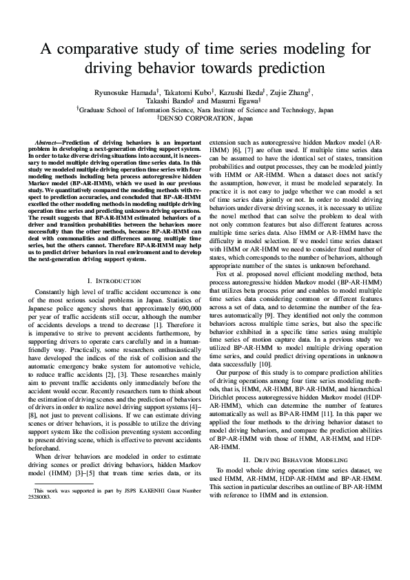 (PDF) A comparative study of time series modeling for driving behavior towards prediction