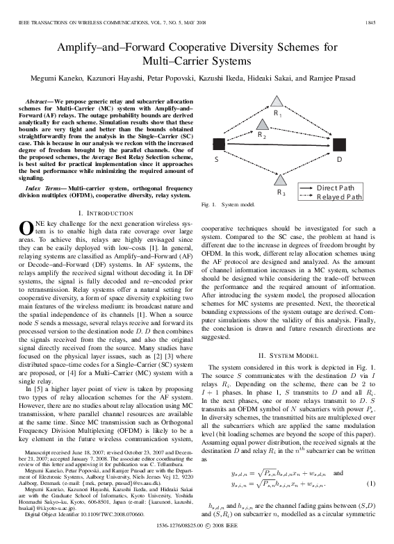 (PDF) Amplify-and-Forward Cooperative Diversity Schemes for Multi-Carrier Systems