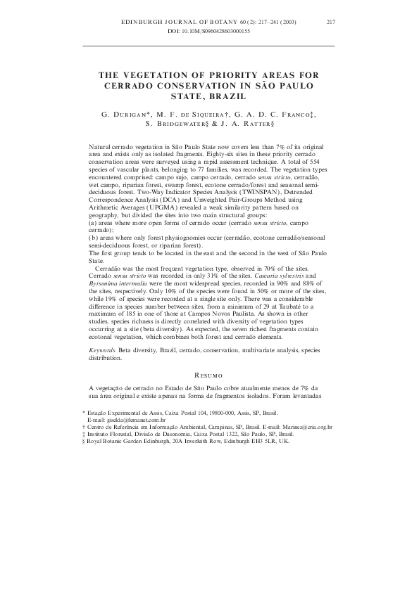 (PDF) The Vegetation of Priority Areas for Cerrado Conservation in São ...