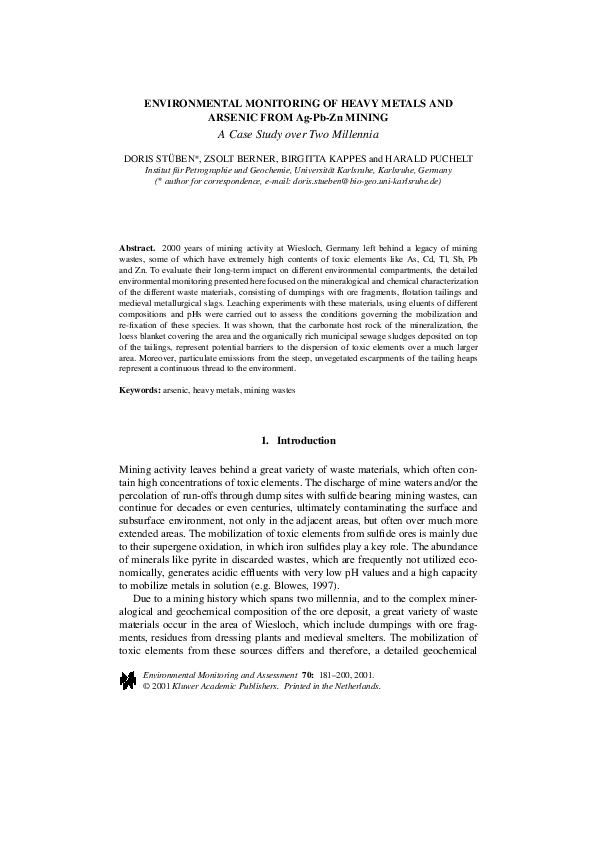 Environmental monitoring of heavy metals and arsenic from Ag-Pb-Zn mining