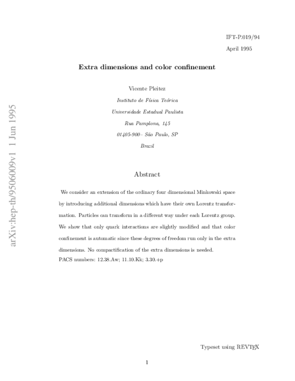(PDF) Extra dimensions and color confinement
