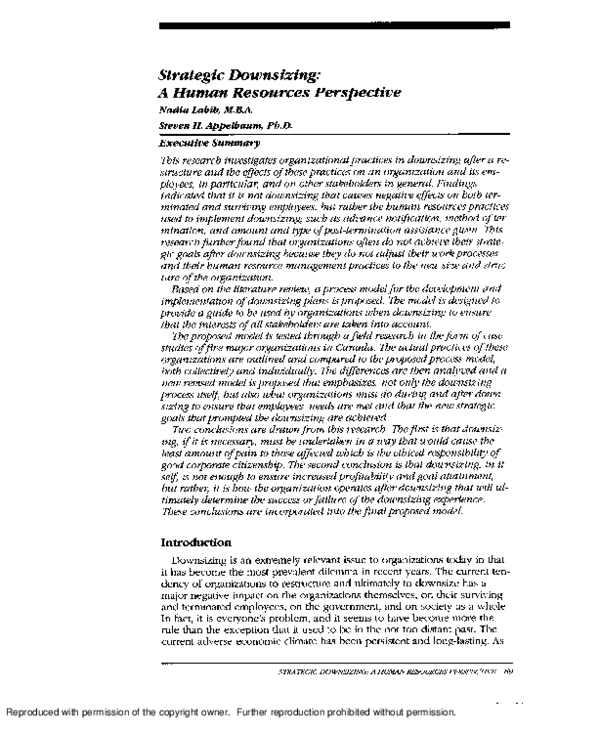 (PDF) Strategic downsizing: A human resources perspective