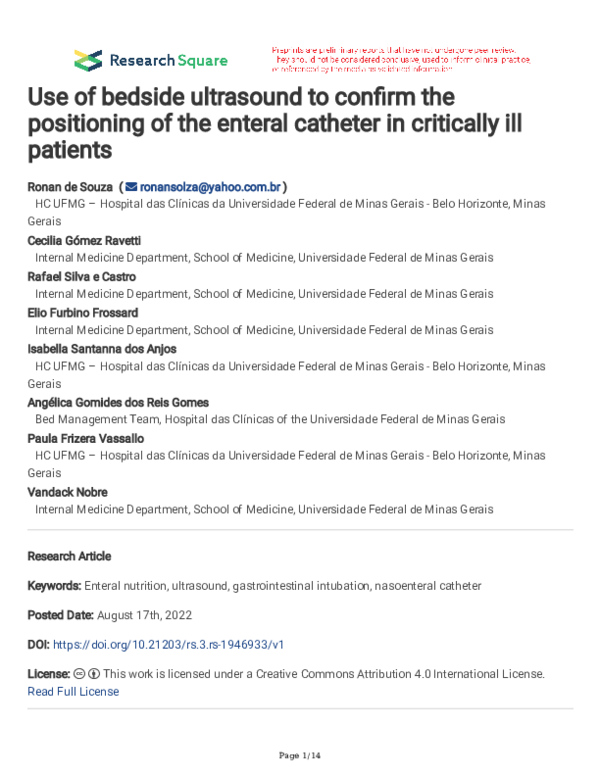 (PDF) Use of bedside ultrasound to confirm the positioning of the ...