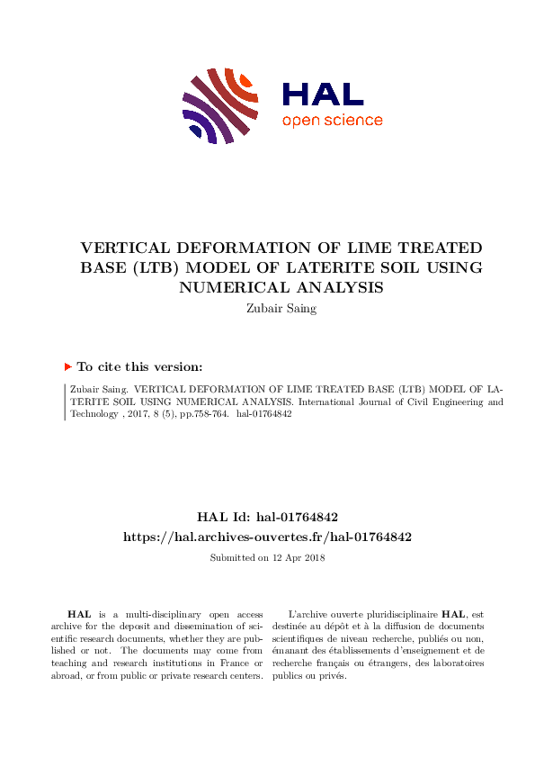 (PDF) Vertical Deformation of Lime Treated Base (LTB) Model of Laterite ...