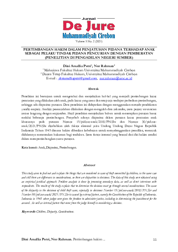 (PDF) Pertimbangan Hakim Dalam Penjatuhan Pidana Terhadap Anak Sebagai Pelaku Tindak Pidana ...