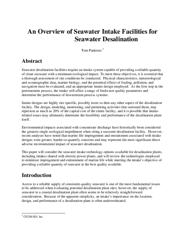 (PDF) An overview of seawater intake facilities for seawater desalination