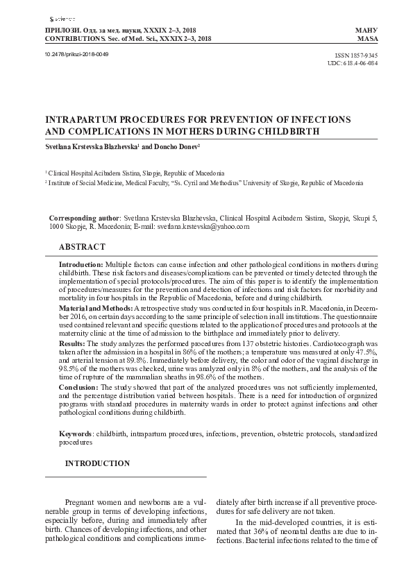 (PDF) Intrapartum Procedures for Prevention of Infections and ...