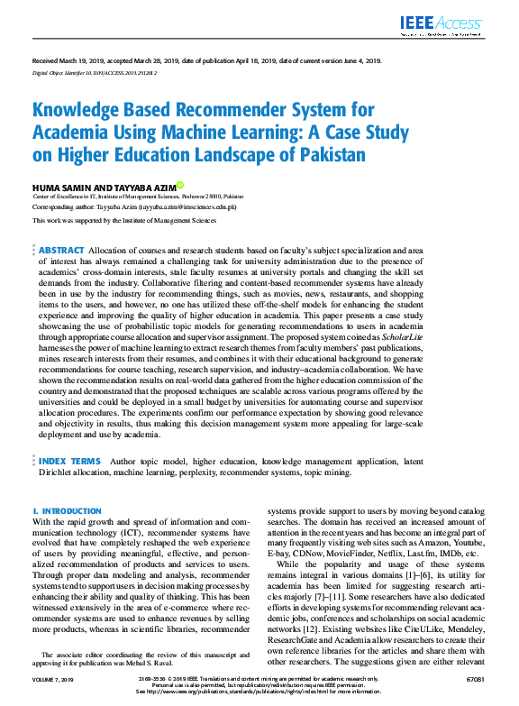 (PDF) Knowledge Based Recommender System for Academia Using Machine Learning: A Case Study on ...