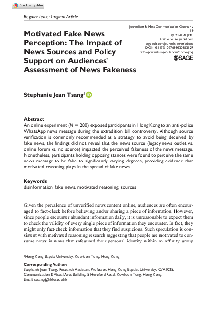 Motivated Fake News Perception: The Impact of News Sources and Policy ...
