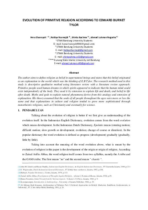 (PDF) EVOLUTION OF PRIMITIVE RELIGION ACCORDING TO EDWARD BURNET TYLOR