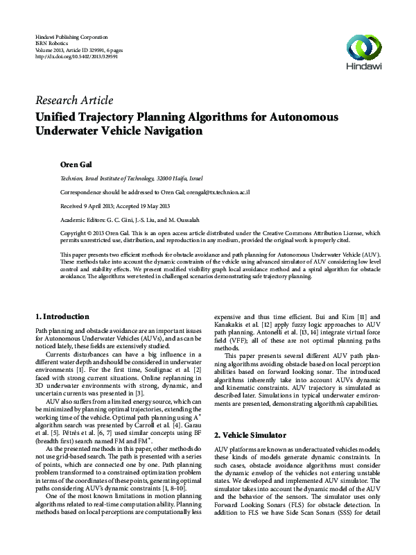 (PDF) Unified Trajectory Planning Algorithms for Autonomous Underwater ...