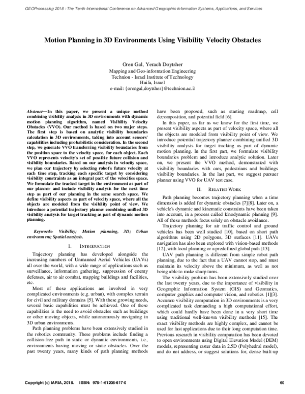 (PDF) Motion Planning in 3D Environments Using Visibility Velocity Obstacles | OREN GAL ...