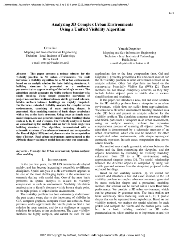 Pdf Analyzing 3d Complex Urban Environments Using A Unified Visibility Algorithm