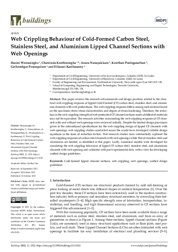 (PDF) Web Crippling Behaviour of Cold-Formed Carbon Steel, Stainless ...