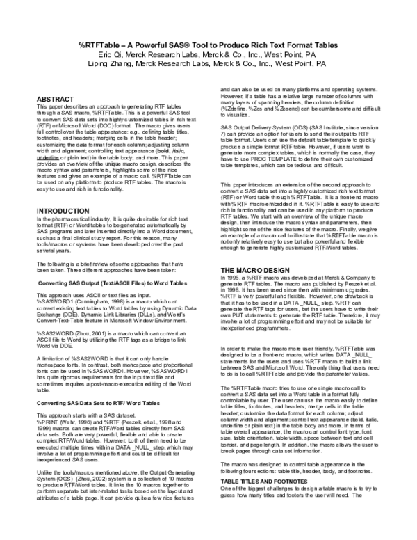 (PDF) RTFTable – A Powerful SAS ® Tool to Produce Rich Text Format Tables