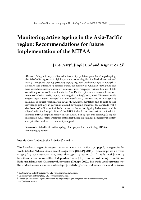 (PDF) Monitoring active ageing in the Asia-Pacific region ...
