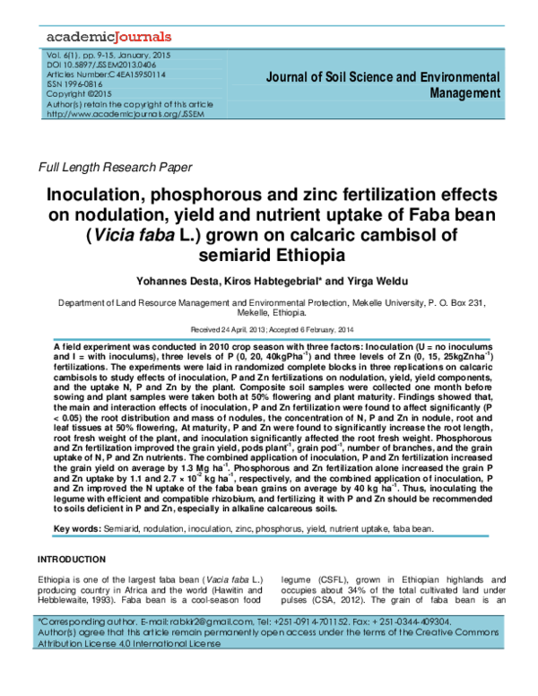 (PDF) Inoculation, phosphorous and zinc fertilization effects on ...