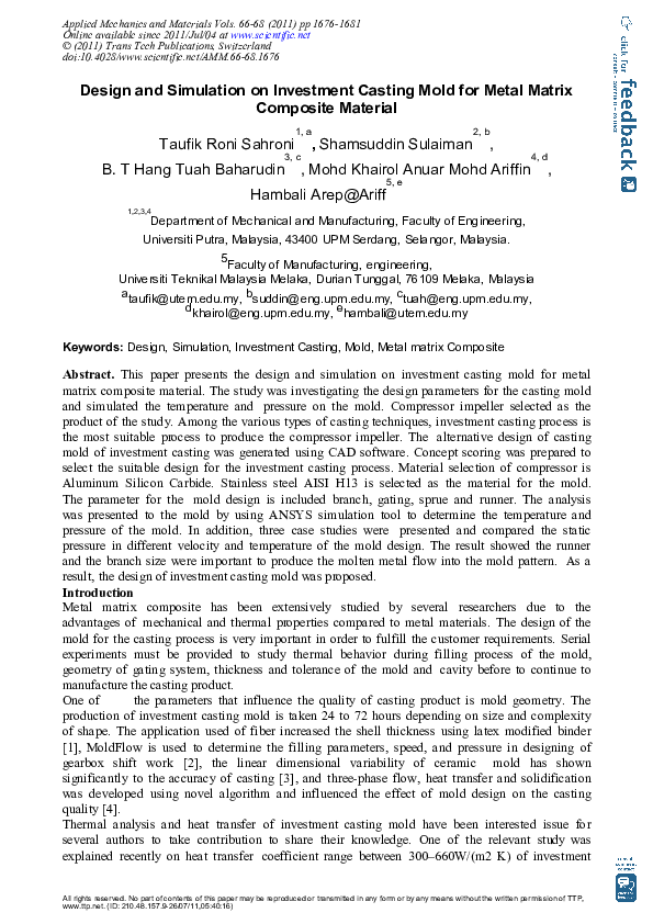(PDF) Design and Simulation on Investment Casting Mold for Metal Matrix Composite Material