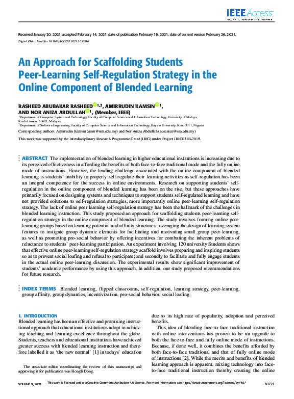 (PDF) An Approach for Scaffolding Students Peer-Learning Self-Regulation Strategy in the Online ...