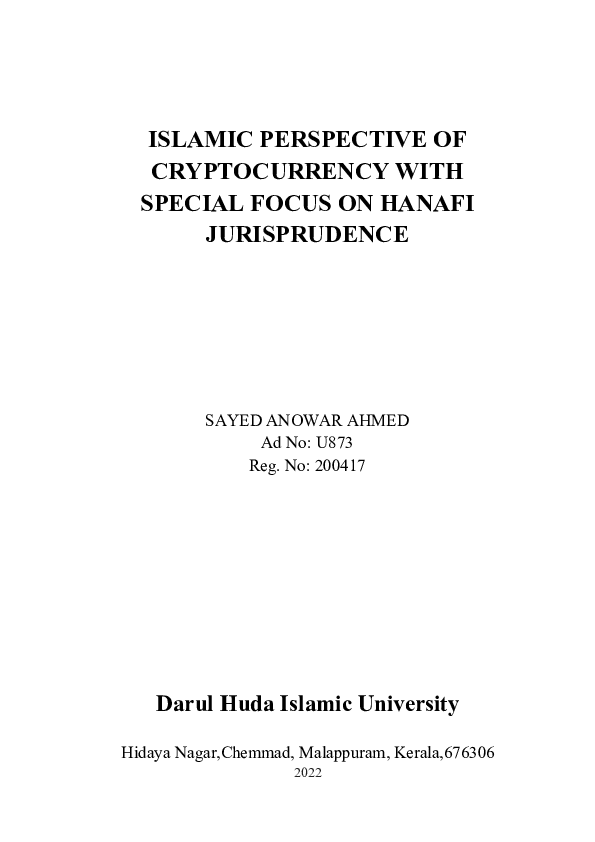 (PDF) ISLAMIC PERSPECTIVE OF CRYPTOCURRENCY WITH SPECIAL FOCUS ON HANAFI JURISPRUDENCE