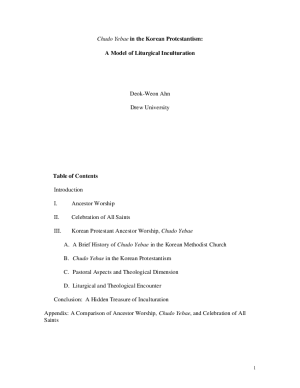 (PDF) Chudo Yebae in the Korean Protestantism: A Model of Liturgical ...